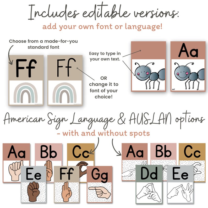 BOHO RAINBOW Alphabet Posters Editable Neutral Rainbow - Etsy