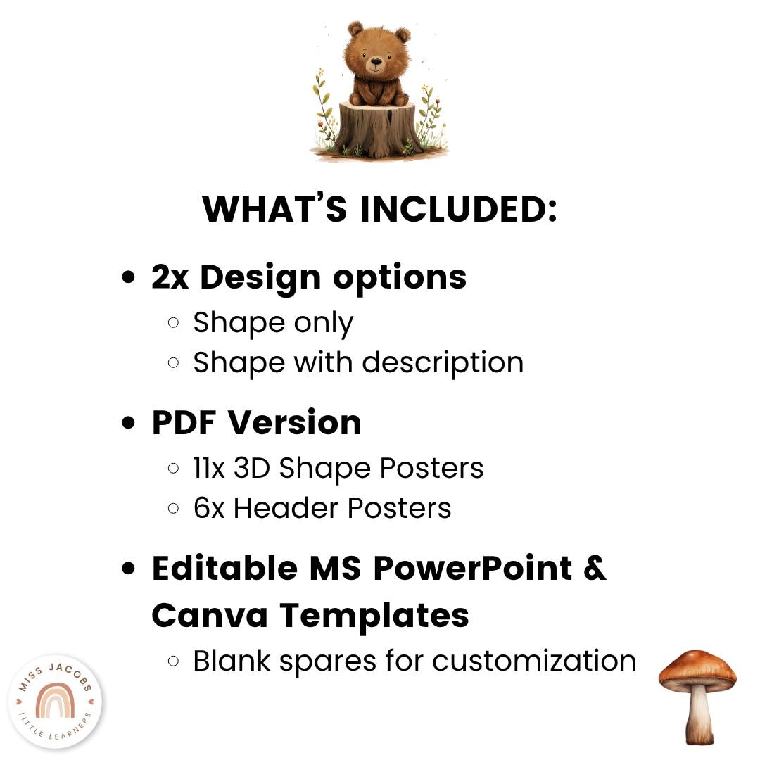 Woodland 3D Shape Posters, Editable Object Shapes Anchor Chart Math ...