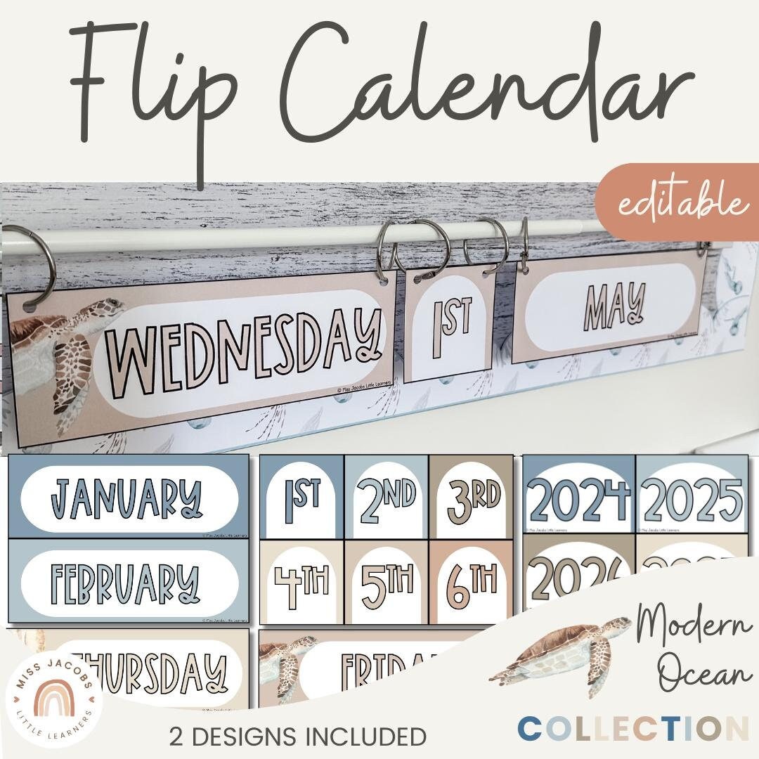 Flip Calendar | Interactive Date Display | Modern Ocean Classroom Decor ...
