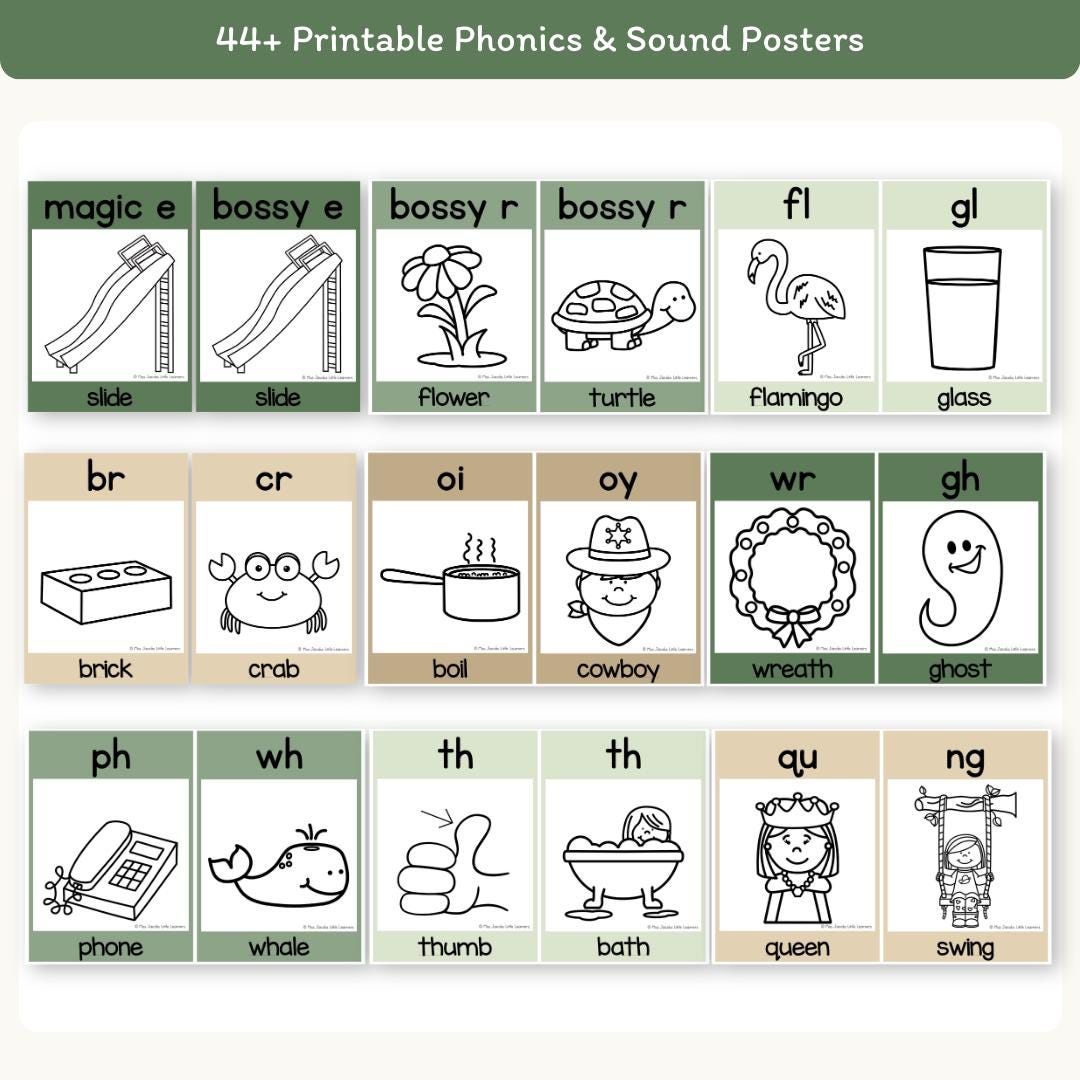 80+ Phonics Posters, Printables for Sound Wall, Botanical Farmhouse ...