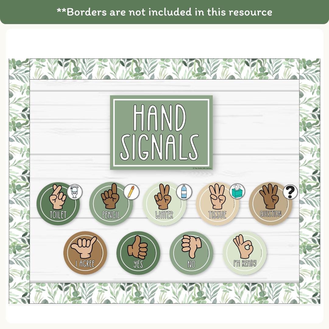 Botanical Hand Signals Posters for Classroom, Editable Visual Cues for ...