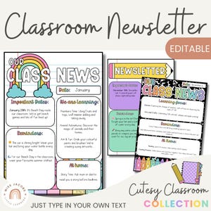 Cutesy Newsletter Templates, Editable Classroom Monthly Weekly ...