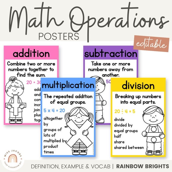 Math Operations Posters RAINBOW BRIGHTS Classroom Decor - Etsy