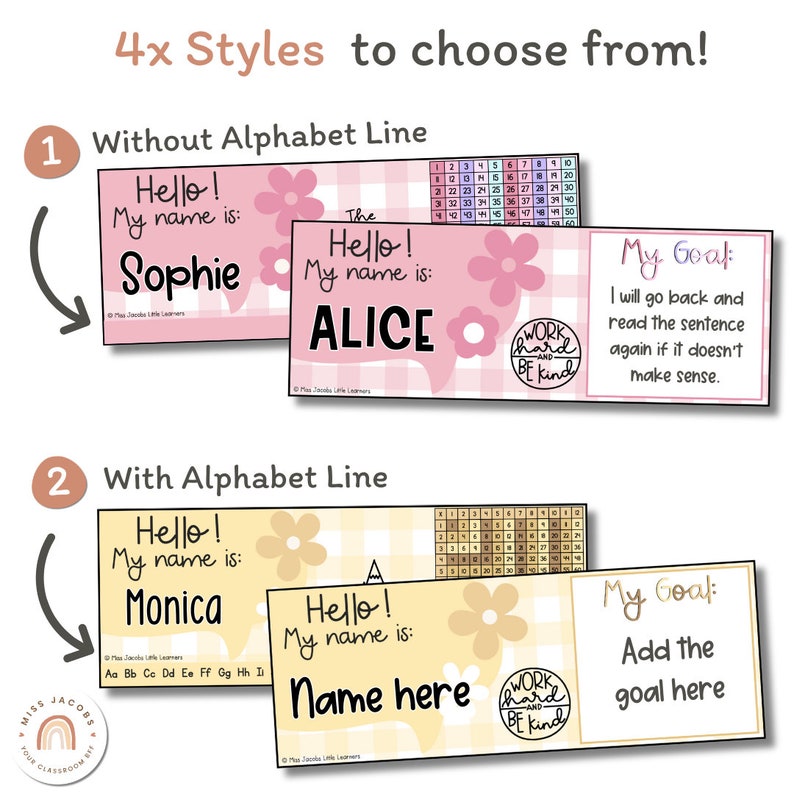 Student Name Tags & Goals Desk Plates | Daisy Gingham Pastels Classroom ...