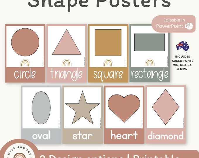 Shape Posters | Modern Boho Rainbow | Calm Classroom Decor | Editable ...