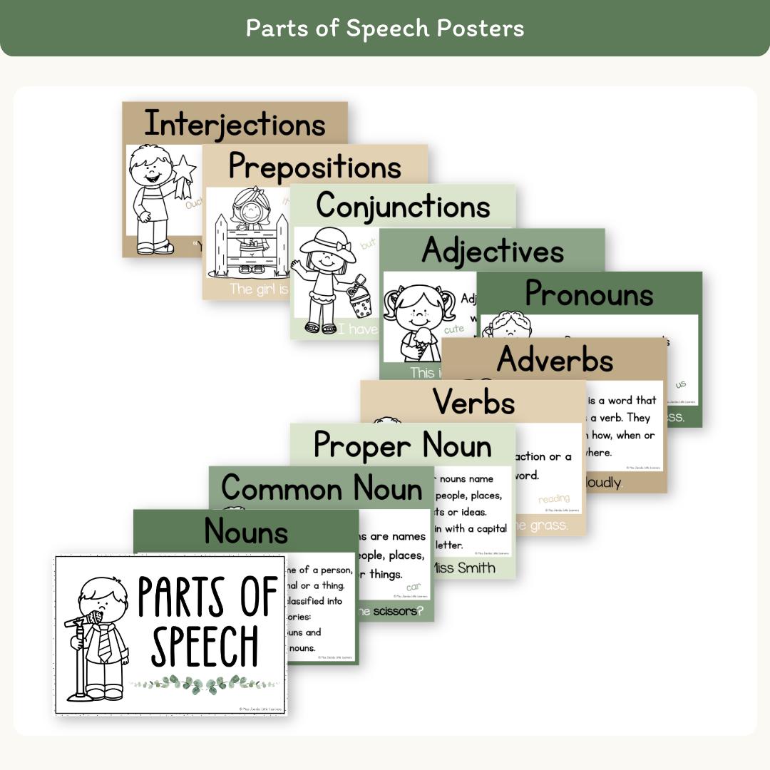 Parts of Speech Posters, Modern Botanical Grammar Anchor Charts ...