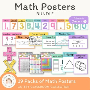 CUTESY Math Posters Bundle Set of 18 Numeracy Educational Posters ...