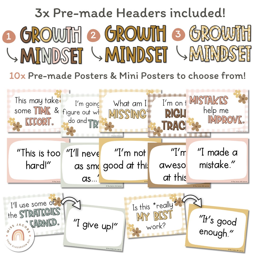 Modern Growth Mindset Display | Daisy Gingham Neutral Classroom Decor ...