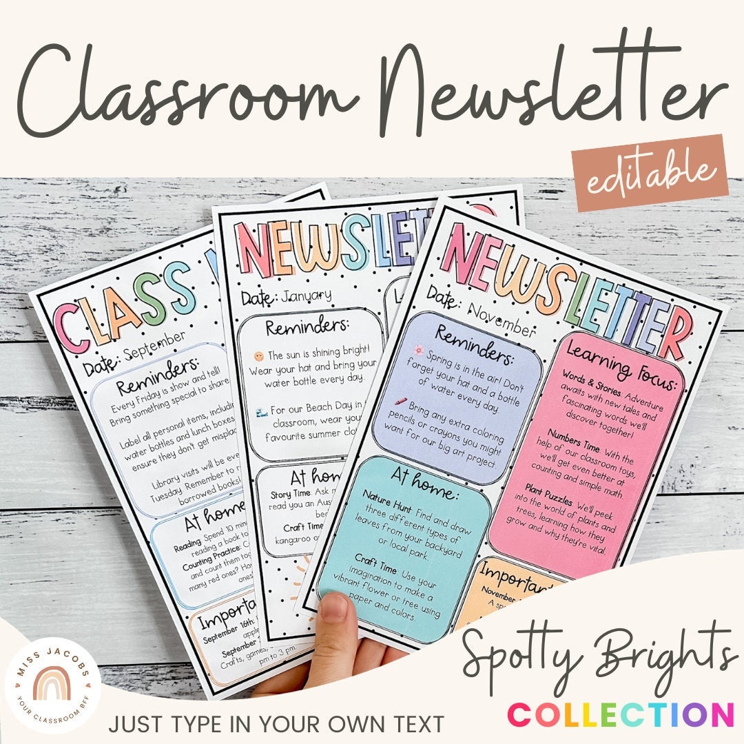 Classroom Newsletter Templates | Editable | Spotty Brights Classroom ...