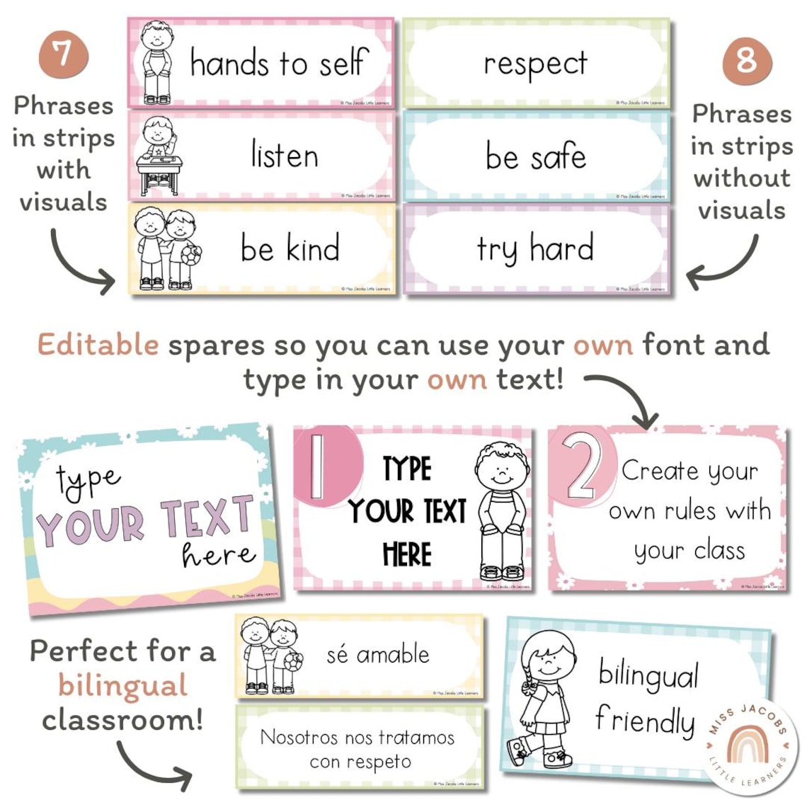 Classroom Rules Posters for Classroom Management | Daisy Gingham Pastel ...