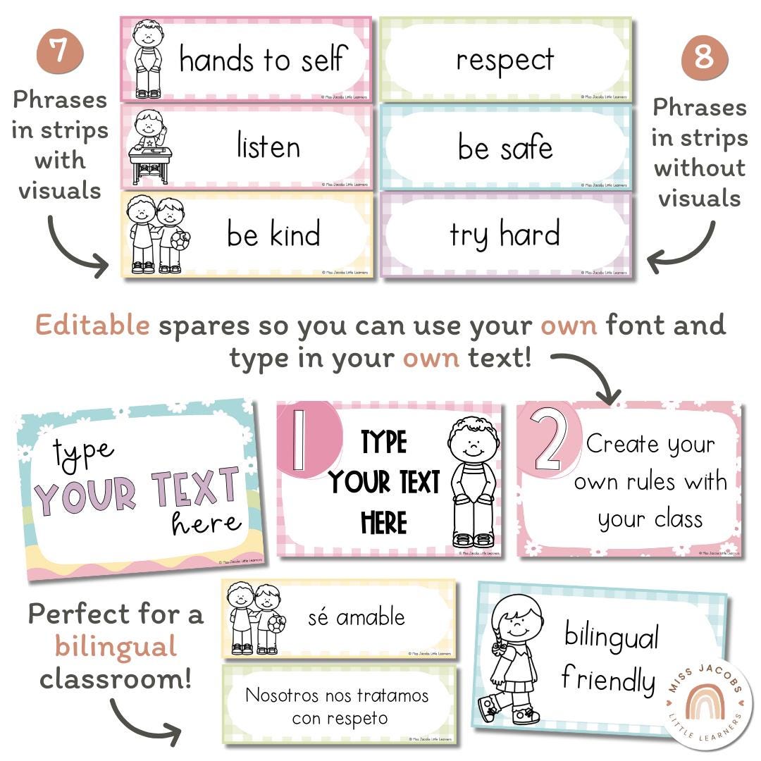 Classroom Rules Posters for Classroom Management | Daisy Gingham Pastel ...