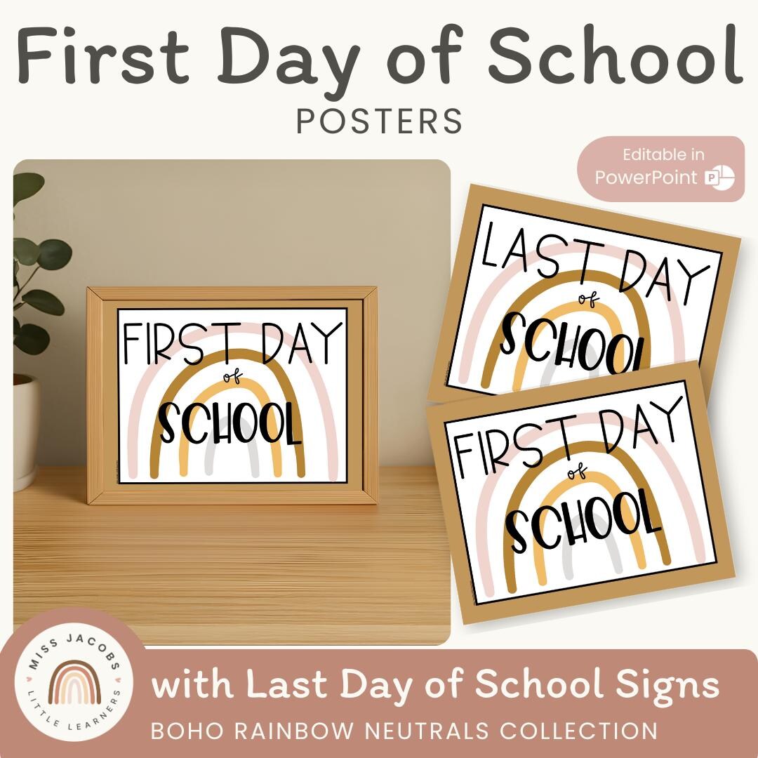 Modern BOHO RAINBOW First Day of School Sign | Editable Neutral Rainbow ...