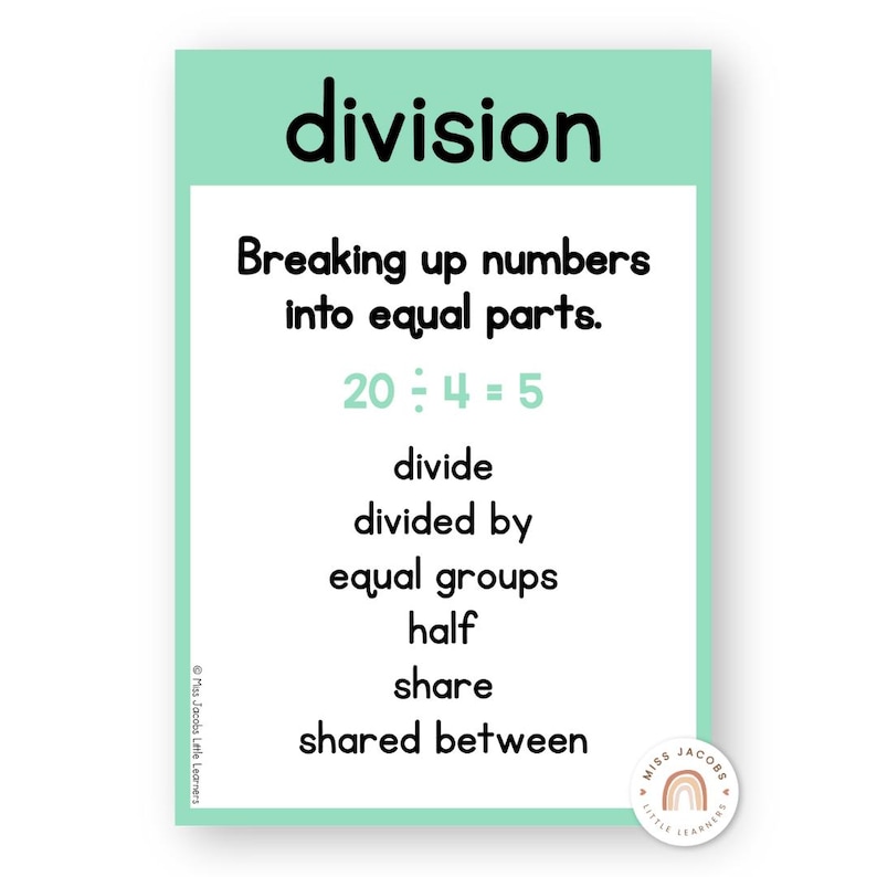 Cutesy Math Operations Posters, Colorful Math Operations Key Word ...