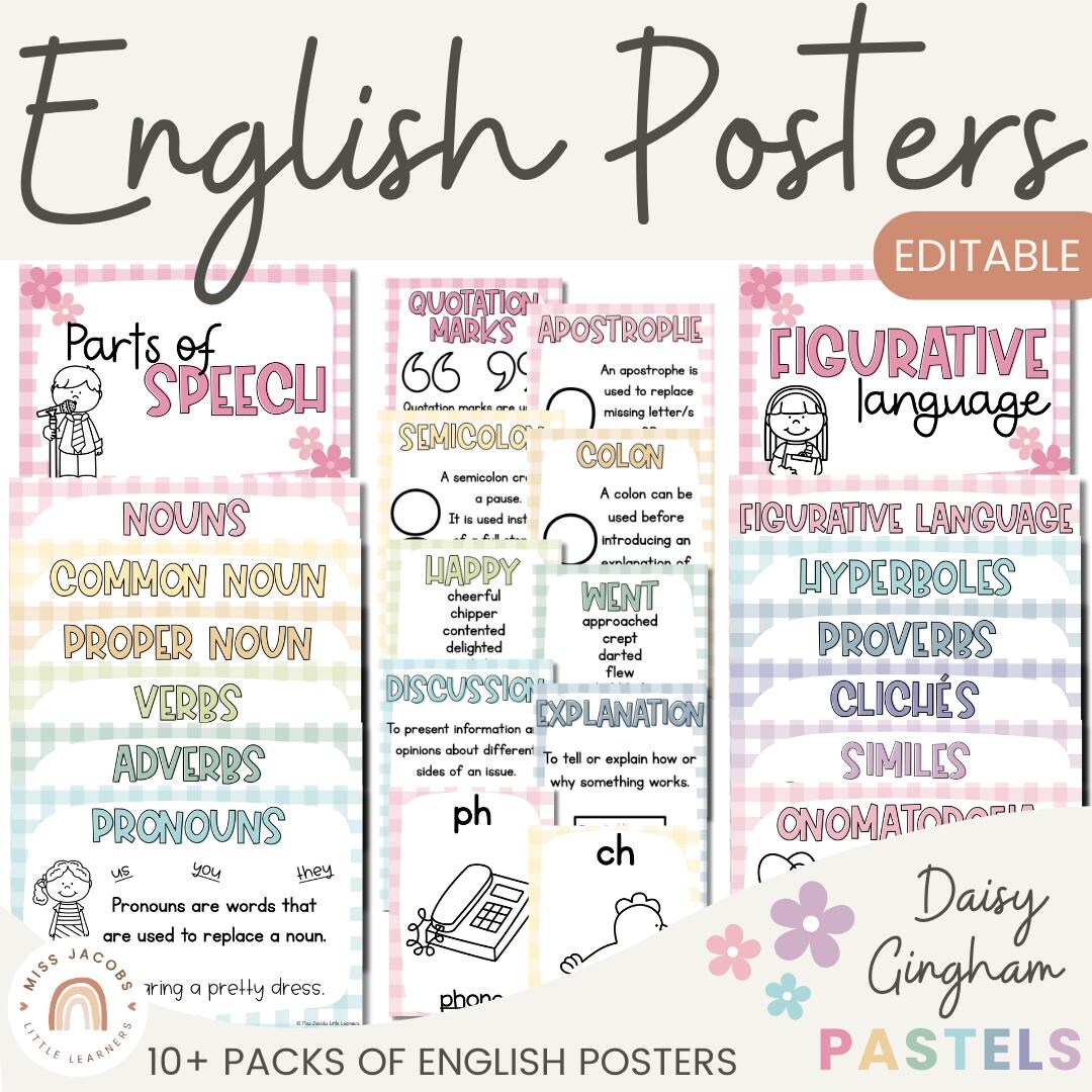 English Posters Bundle Reading and Writing Strategies Daisy Gingham ...