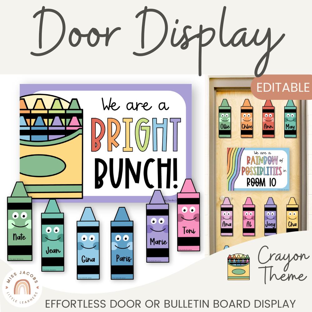 Crayon Door Display, Editable Welcome Door Signs + Student Name Labels ...