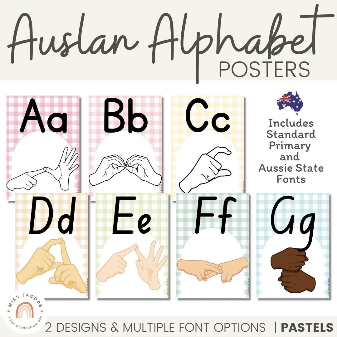 Auslan australian Sign Language Alphabet Posters Daisy Gingham Pastels ...