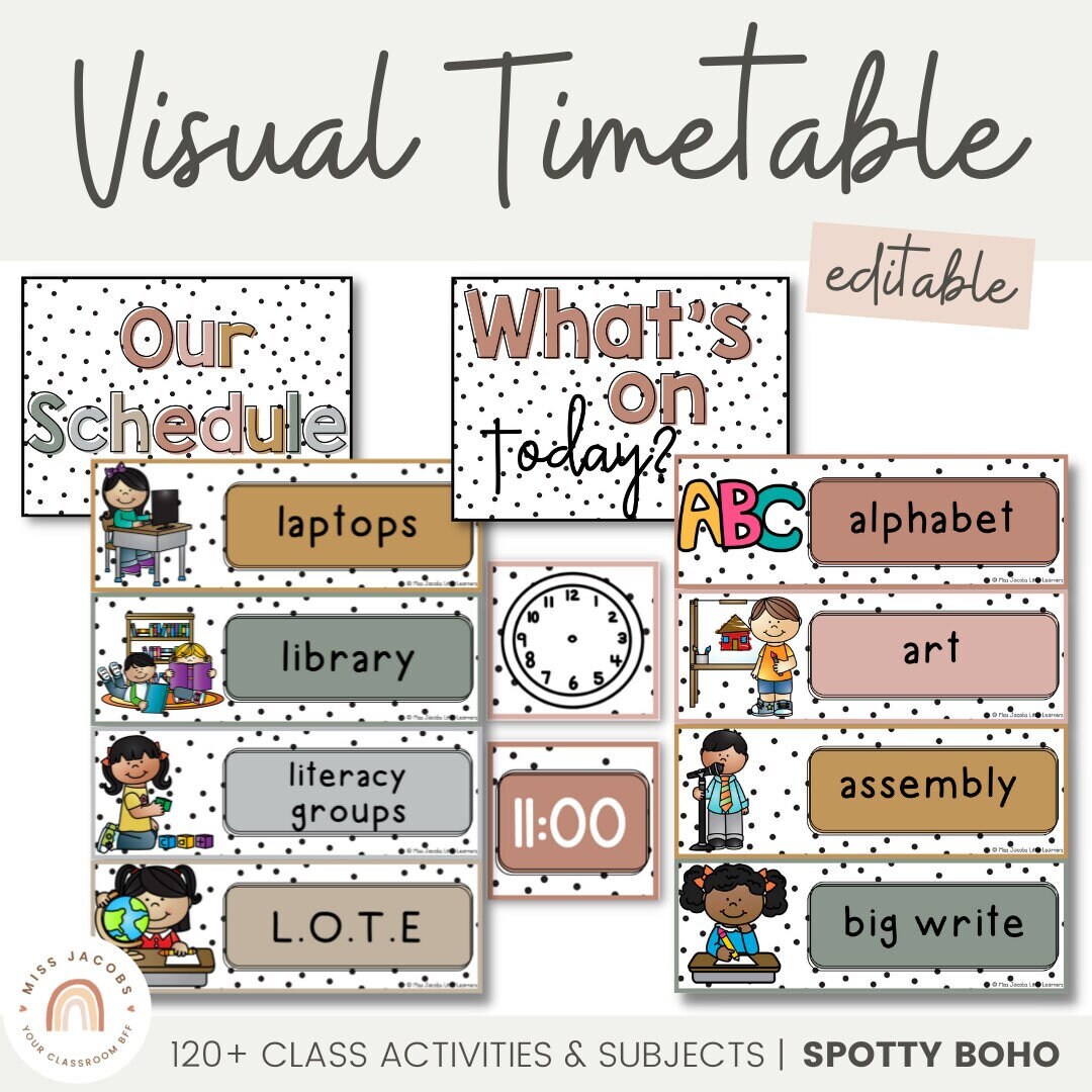 Visual Timetable and Daily Schedule | Spotty Boho Classroom Decor ...