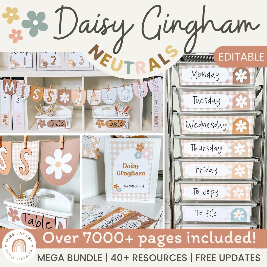 Daisy Gingham Classroom Decor Bundle | Editable - Etsy