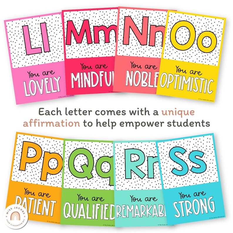 Spotty Bright Affirmation Alphabet Posters, Printable A-Z Affirmation ...
