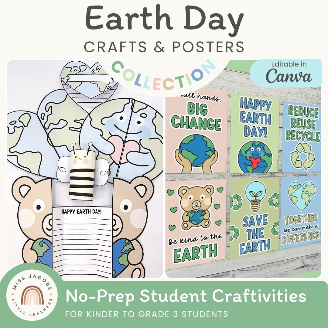 Earth Day Craft Kit for Kids, Printable Writing Activities & Editable ...
