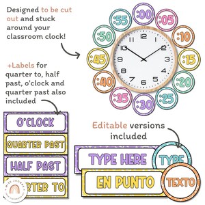 Cutesy Clock Labels Display, Editable Classroom Wall Clock Decor ...