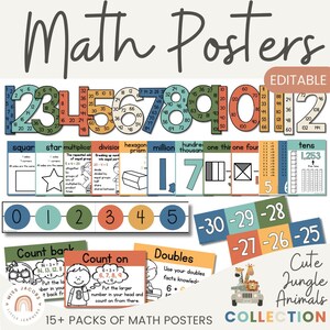 Math Posters Bundle | Cute Jungle Animals Classroom Decor | Editable - Etsy