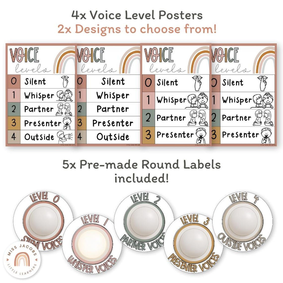 Boho Rainbow Voice Noise Level Display | EDITABLE Classroom Teacher ...