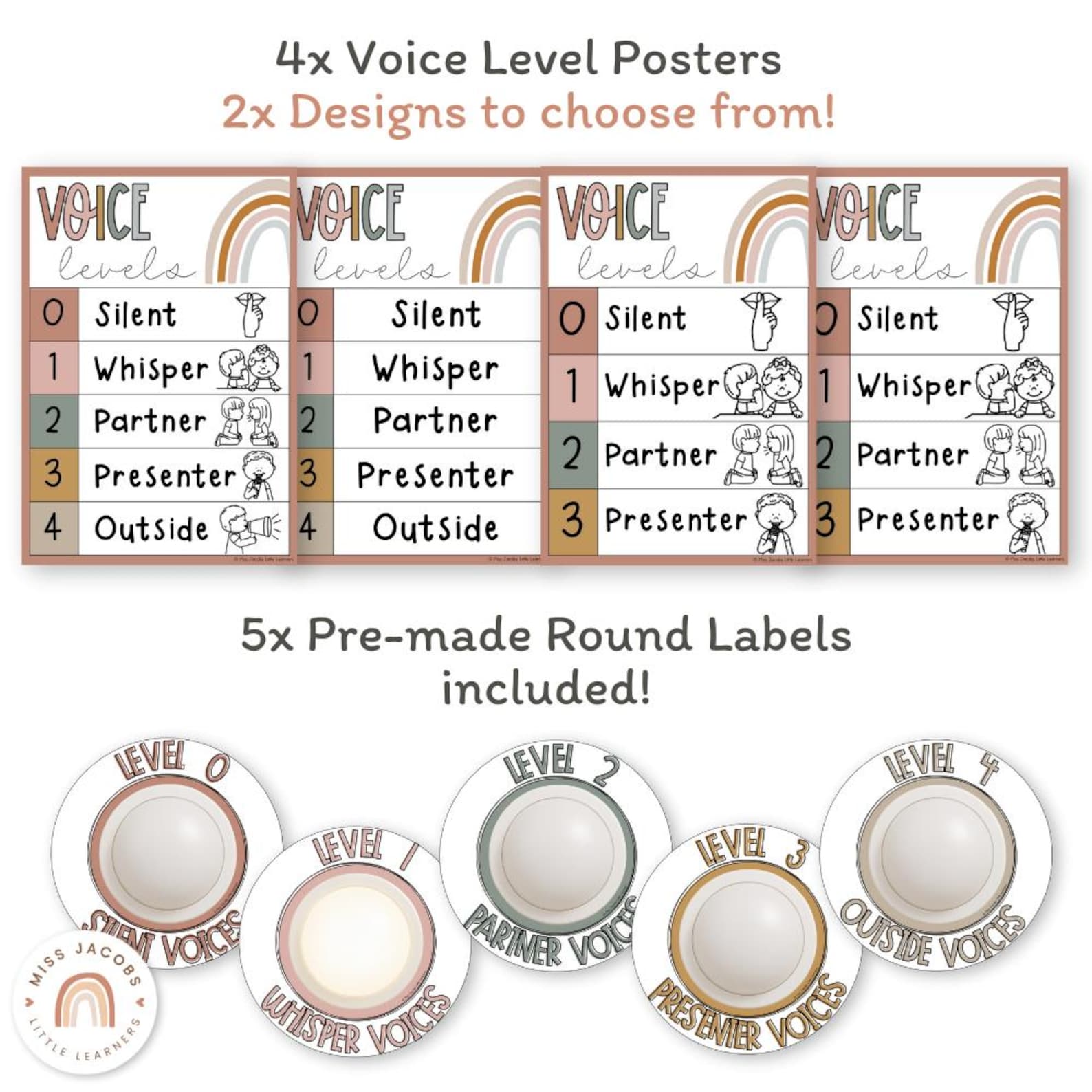Boho Rainbow Voice Noise Level Display | EDITABLE Classroom Teacher ...
