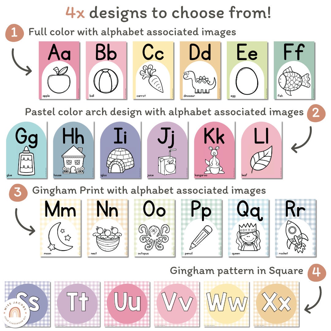 Alphabet Posters | Daisy Gingham Pastels Classroom Decor | Editable - Etsy