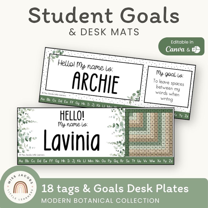 Student Desk Name Tags With Goals, Editable Farmhouse Desk Mats With ...