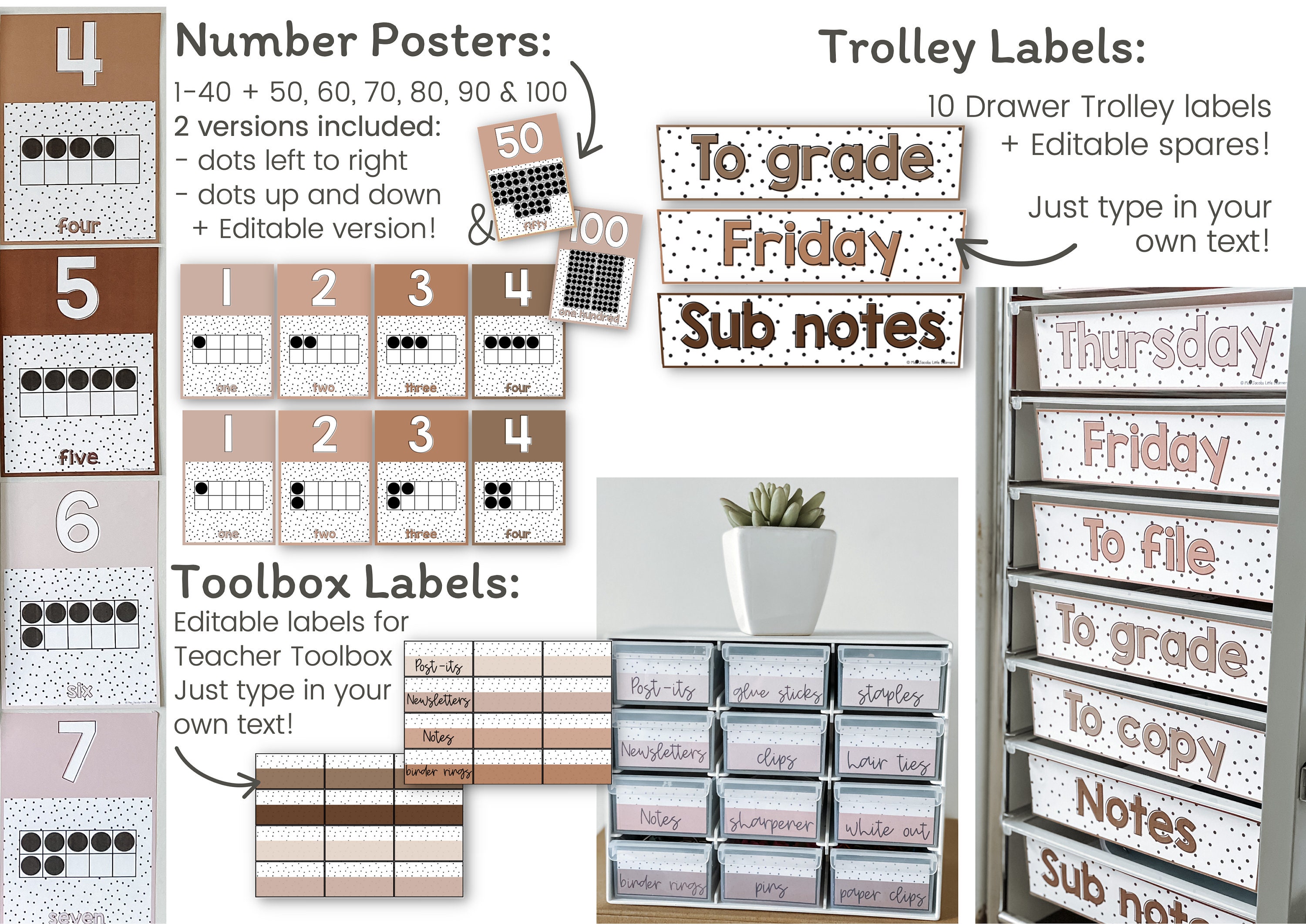 SPOTTY NEUTRALS Classroom Decor Bundle | B+W Neutrals | Ombré and ...