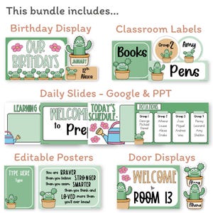 Set of 5 Classroom Essentials Decor Cactus Theme, Printable Neutral ...