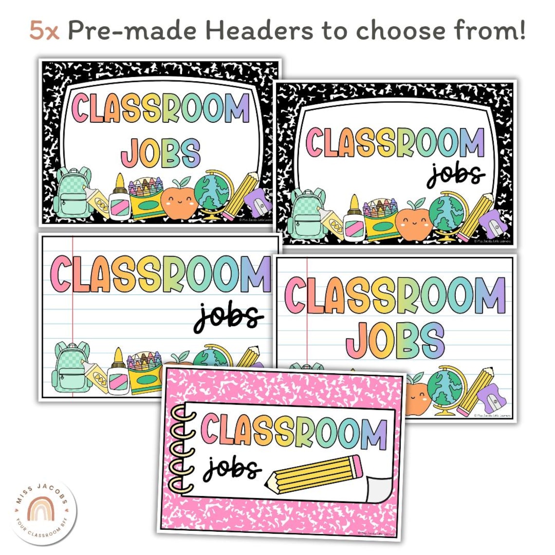 Cutesy Classroom Job Chart Composition Book Theme, Editable Class Job ...