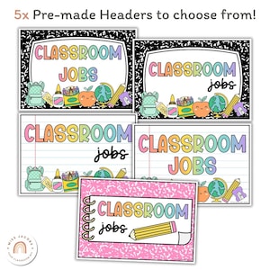 Cutesy Classroom Job Chart Composition Book Theme, Editable Class Job ...