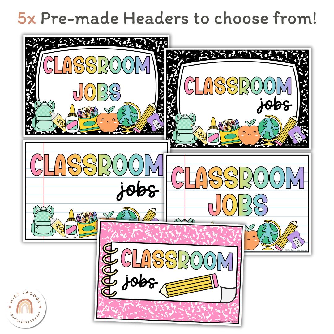 Cutesy Classroom Job Chart Composition Book Theme, Editable Class Job ...