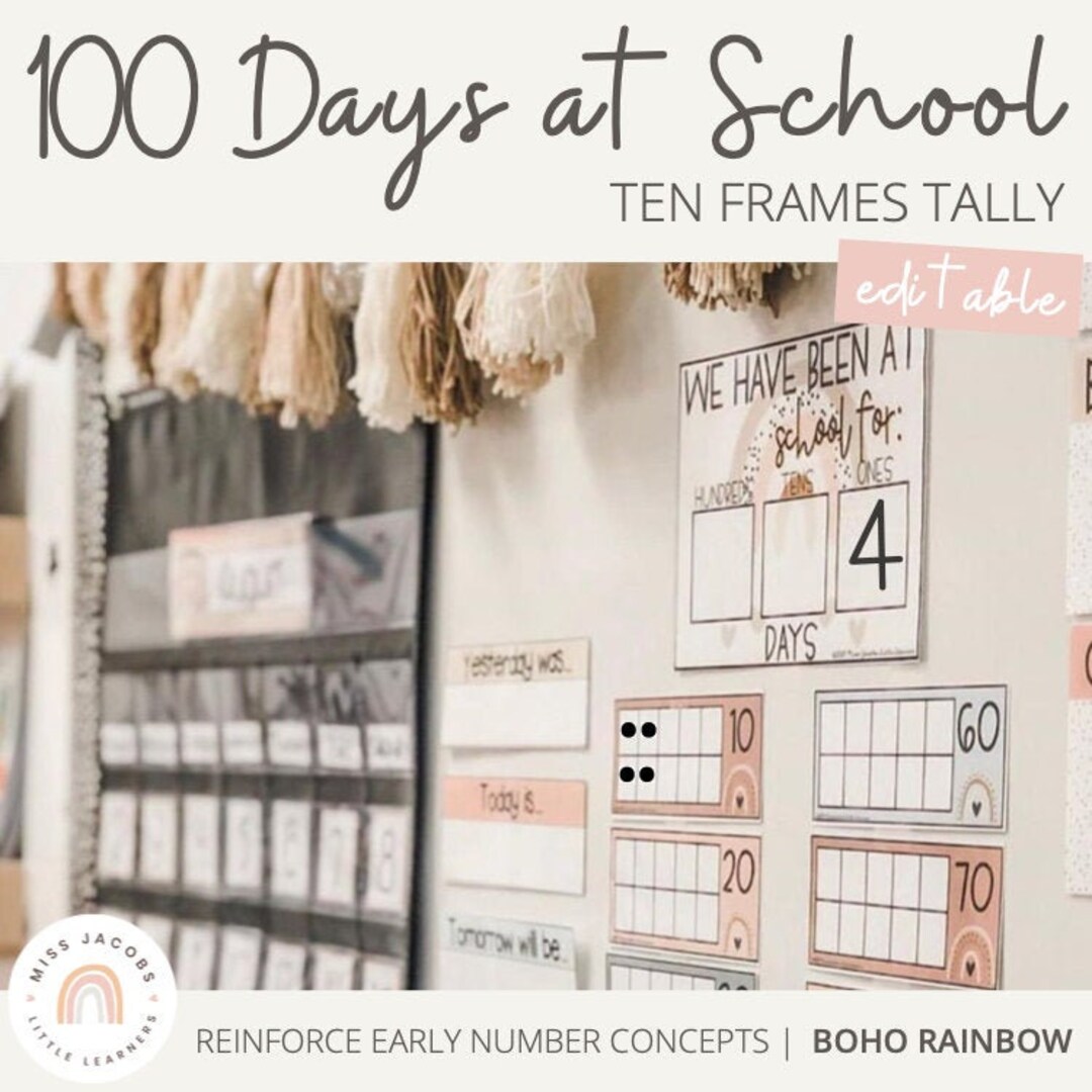 BOHO RAINBOW 100 Days of School Tally | Neutral Rainbow Classroom Decor ...