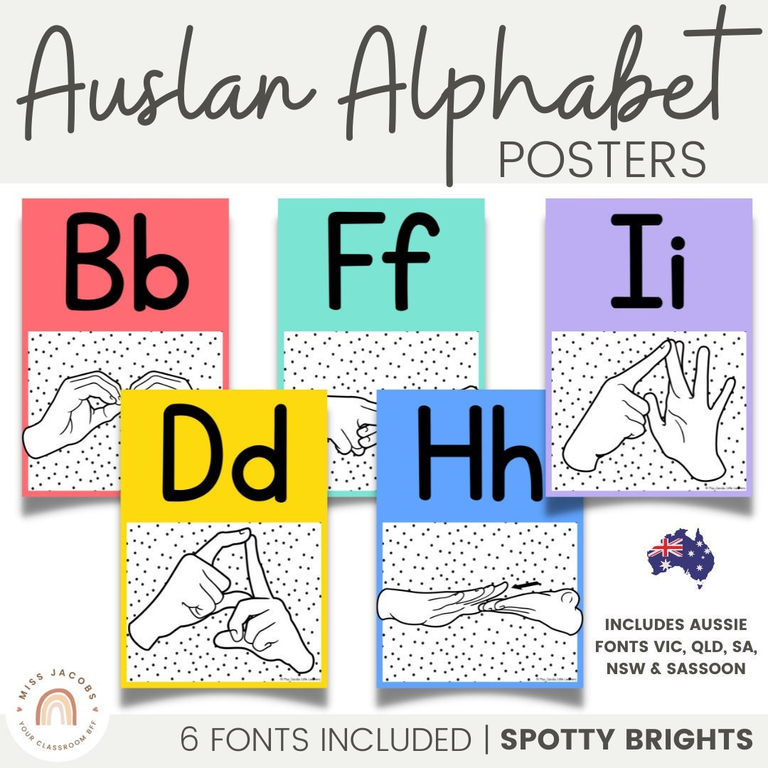 Auslan Alphabet Posters | SPOTTY BRIGHTS | Australian School Fonts ...