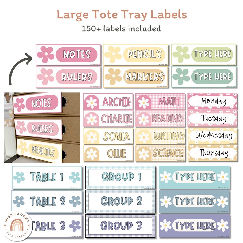 Classroom Supply Labels & Student Name Tags Bundle | Daisy Gingham ...