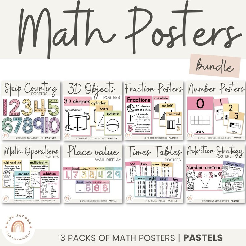 Math Posters Bundle SPOTTY PASTELS Muted Rainbow Classroom - Etsy