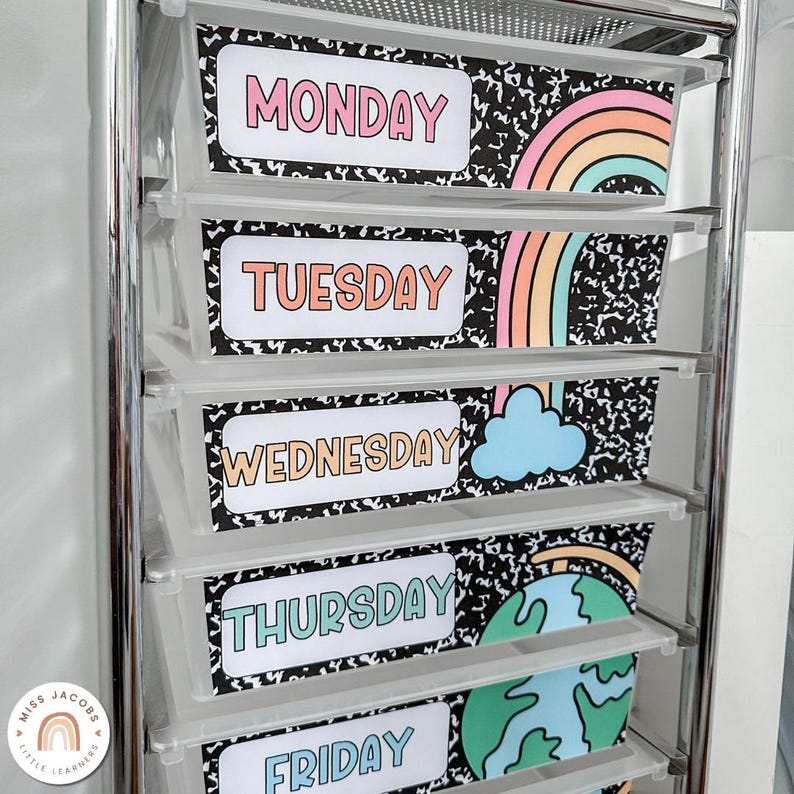 Cutesy Teacher Rolling Cart Editable Labels, Back to School 10 - 12 ...