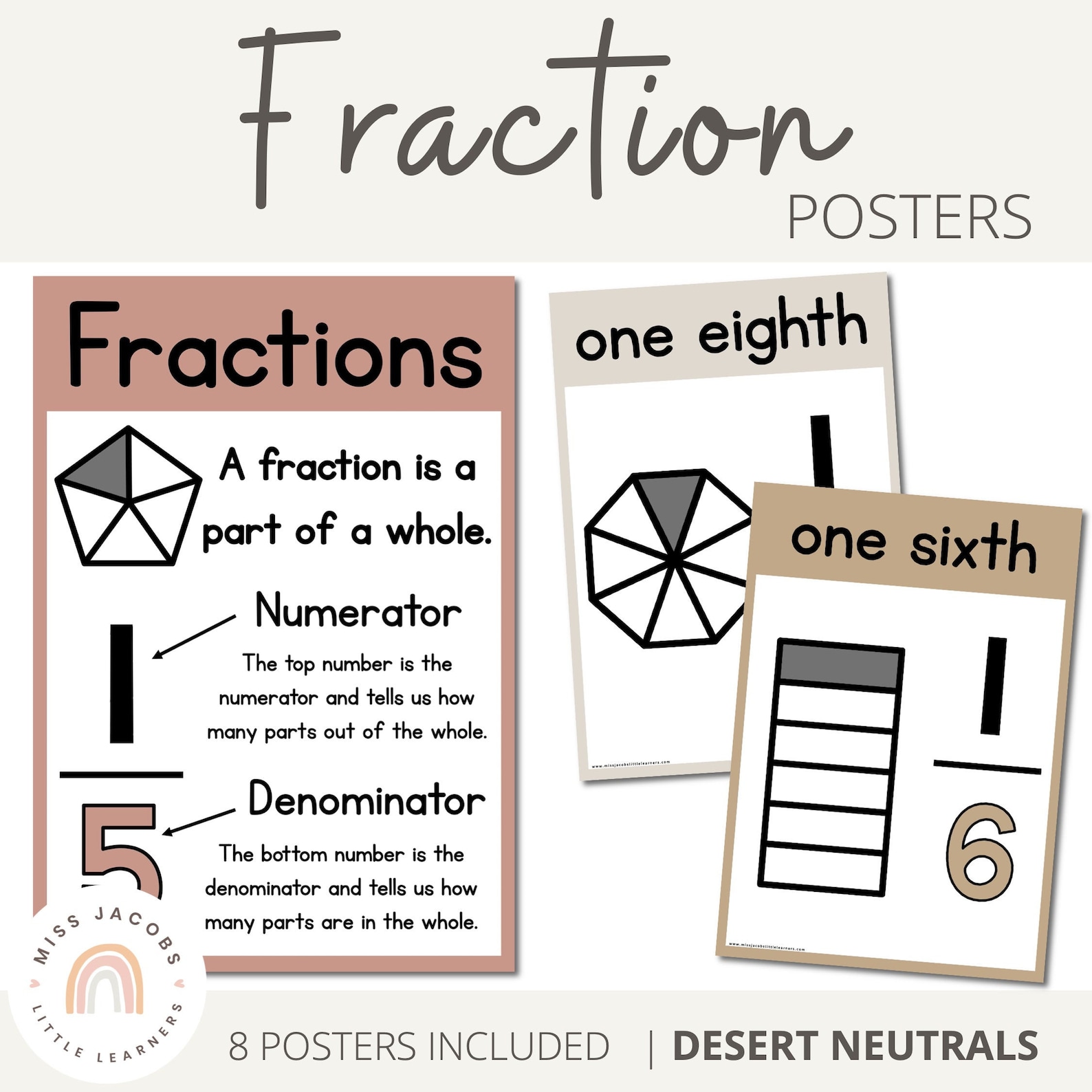 DESERT NEUTRAL Fraction Posters Boho Vibes Classroom Decor | Etsy