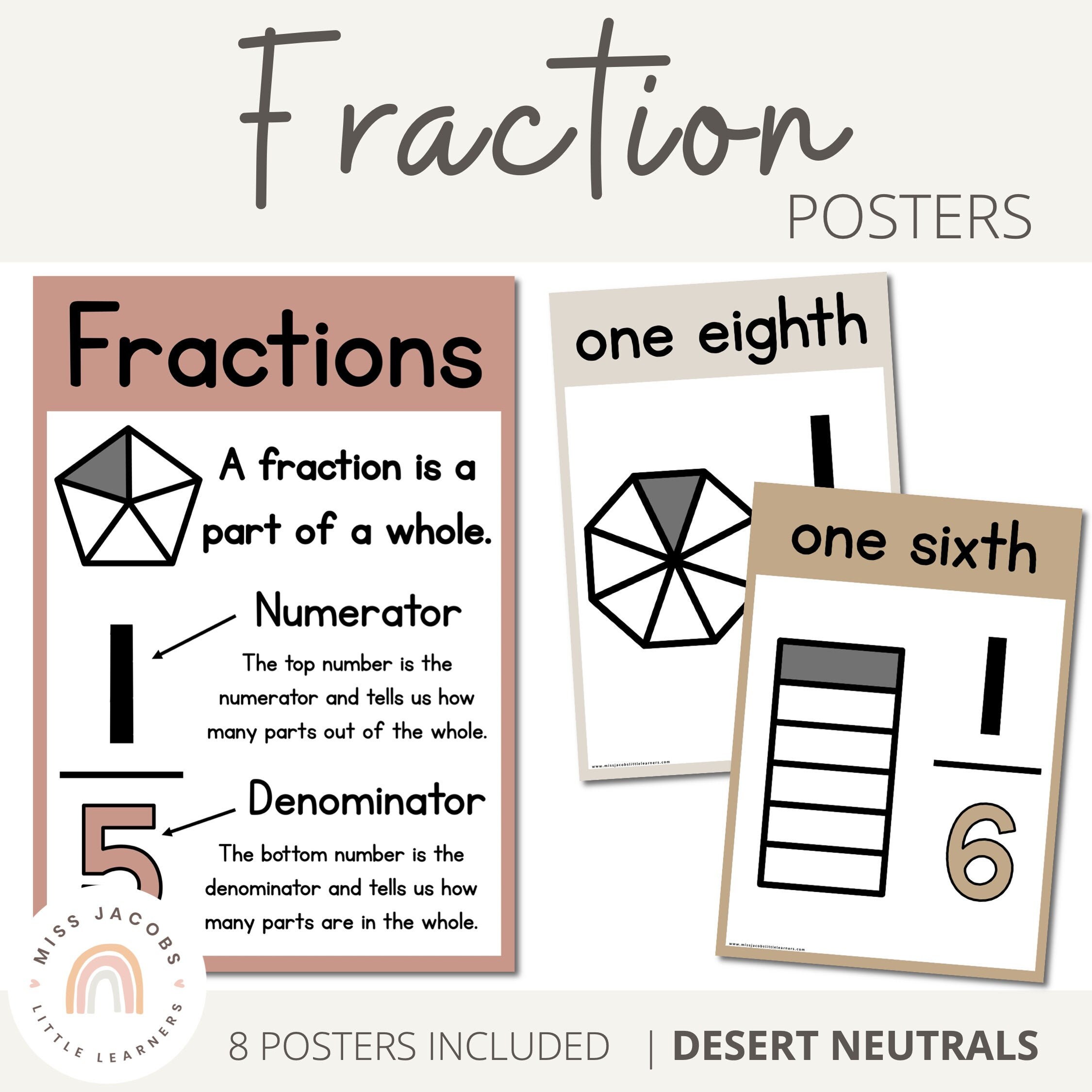 DESERT NEUTRAL Fraction Posters Boho Vibes Classroom Decor | Etsy