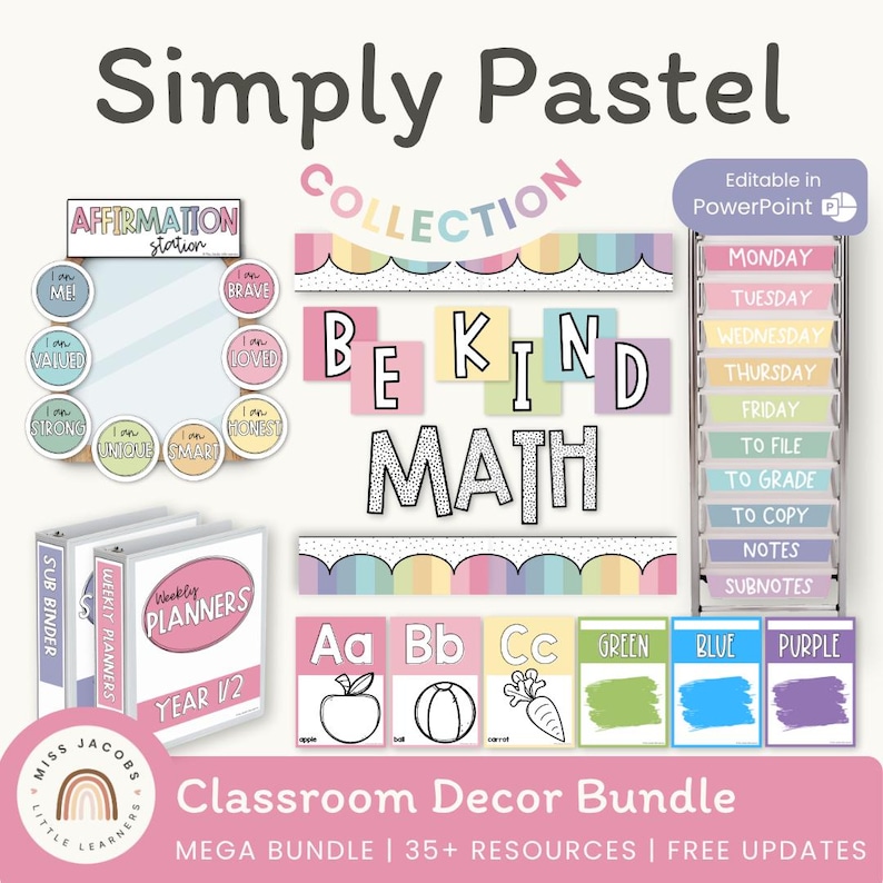 PASTELS Classroom Decor Bundle | Muted Rainbow Decor | Editable - Etsy
