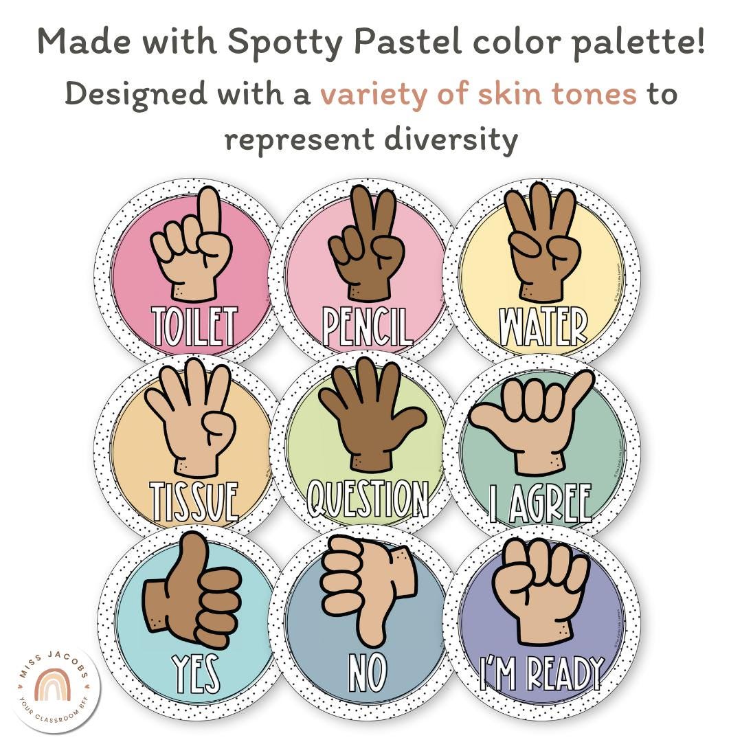 Hand Signals Posters | SPOTTY PASTELS Classroom Decor | EDITABLE - Etsy