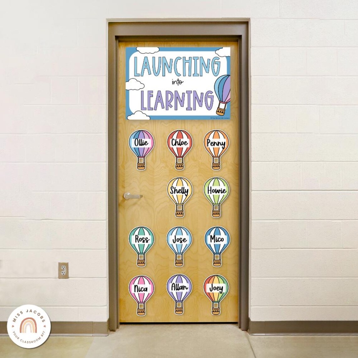 Rainbow Hot Air Balloon Door Display, Editable Welcome Door Signs, Name ...