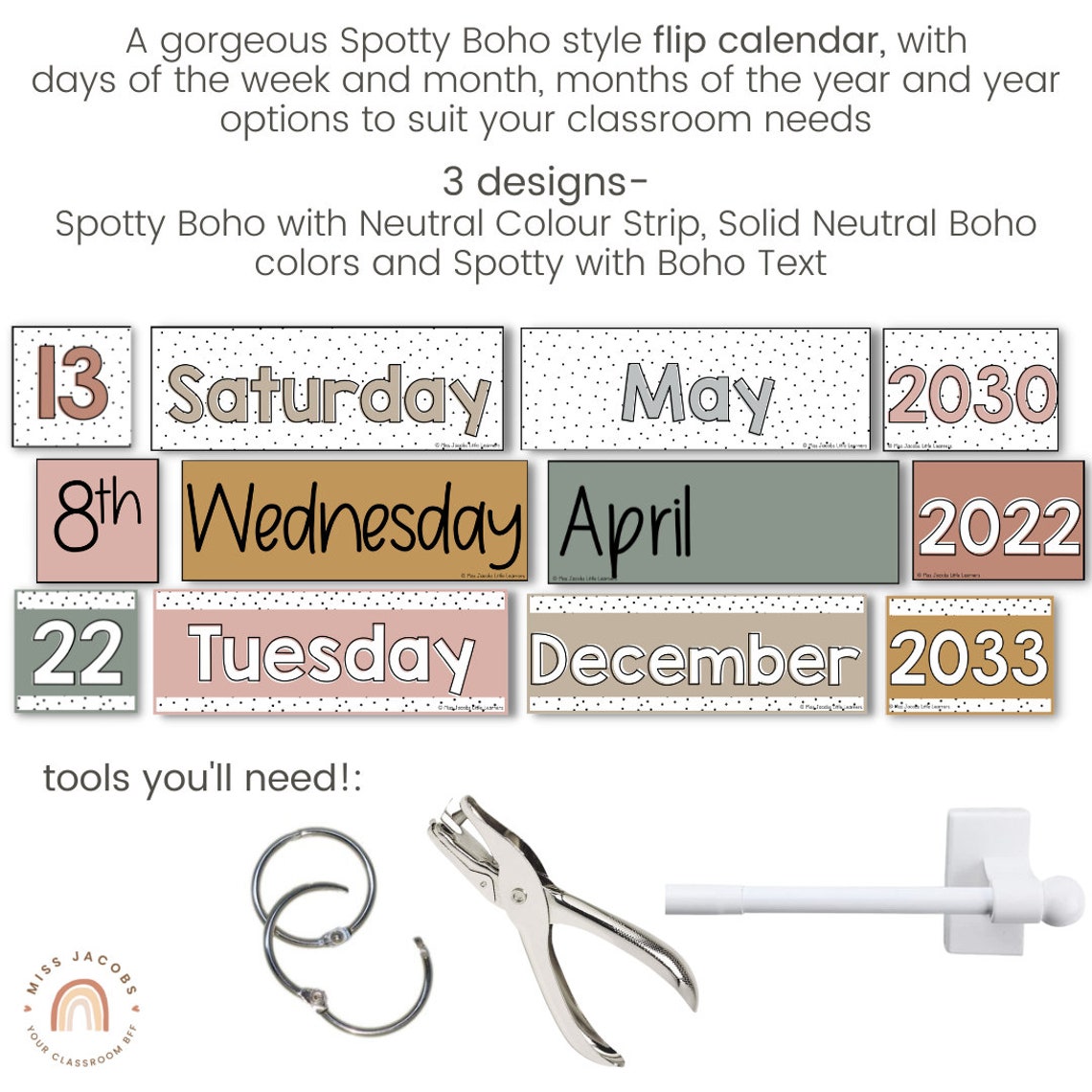 Flip Calendar Spotty Boho Classroom Decor Neutral Rainbow - Etsy UK