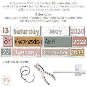 Flip Calendar | Spotty Boho Classroom Decor | Neutral Rainbow Themed ...