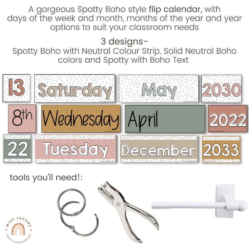 Flip Calendar Spotty Boho Classroom Decor Neutral Rainbow - Etsy UK