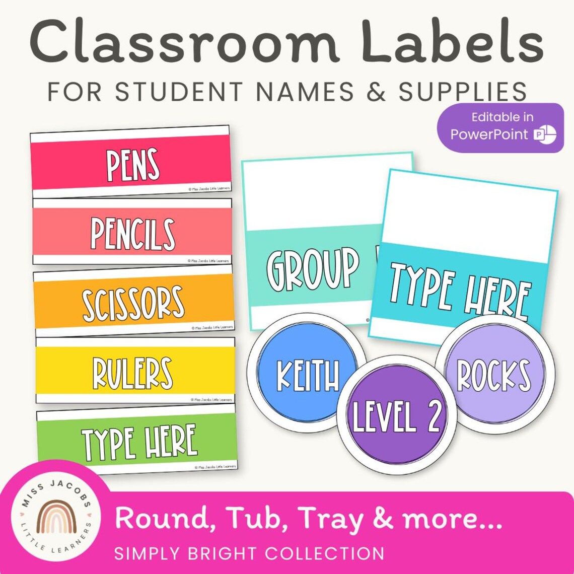 BRIGHTS Classroom Supply and Student Name Labels | Editable - Etsy