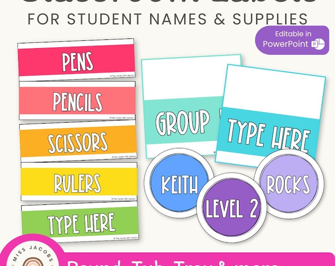 BRIGHTS Classroom Supply and Student Name Labels | Editable - Etsy